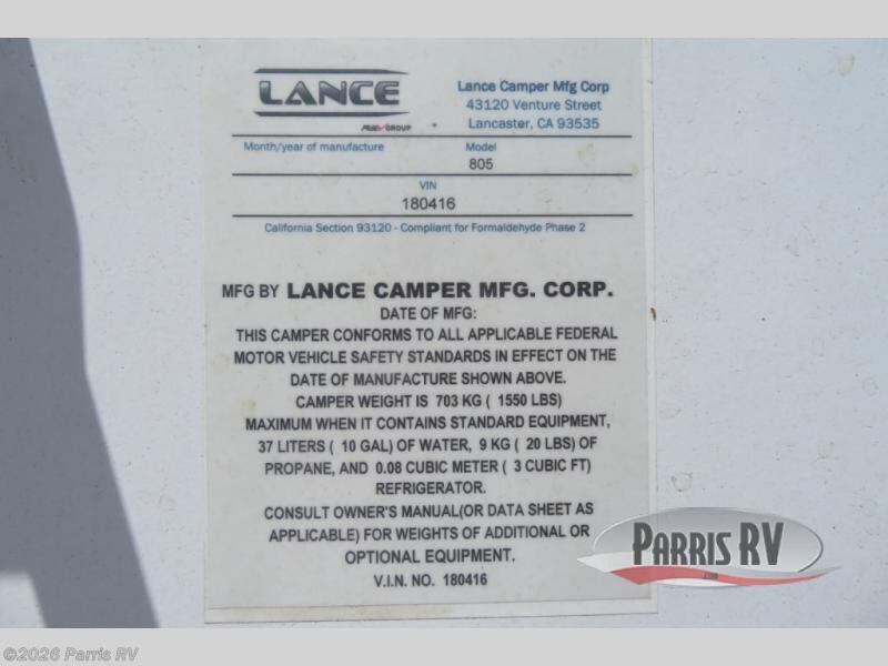 2025 Lance Lance Truck Campers 805 RV for Sale in Murray, UT 84107 ...