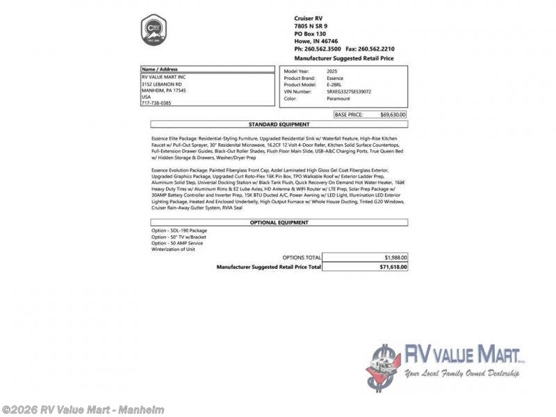 2025 Cruiser RV Essence E-28RL RV for Sale in Manheim, PA 17545 ...