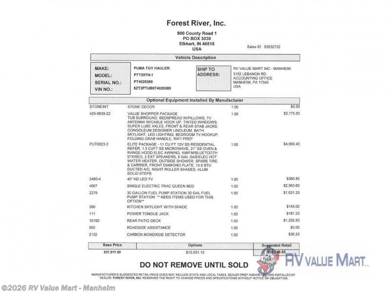 2026 Palomino Puma Unleashed 29TH RV for Sale in Manheim, PA 17545 ...