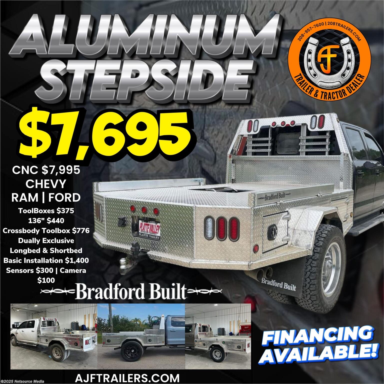 8x9 Flat Bed Body for sale | New Bradford Built Aluminum Stepside ...