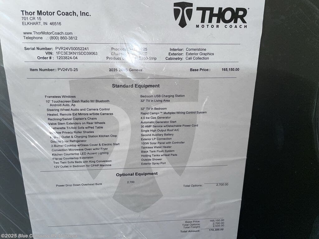 2025 Thor Motor Coach Geneva 24VS RV for Sale in Manteca, CA 95336 | M103188 | RVUSA.com Classifieds